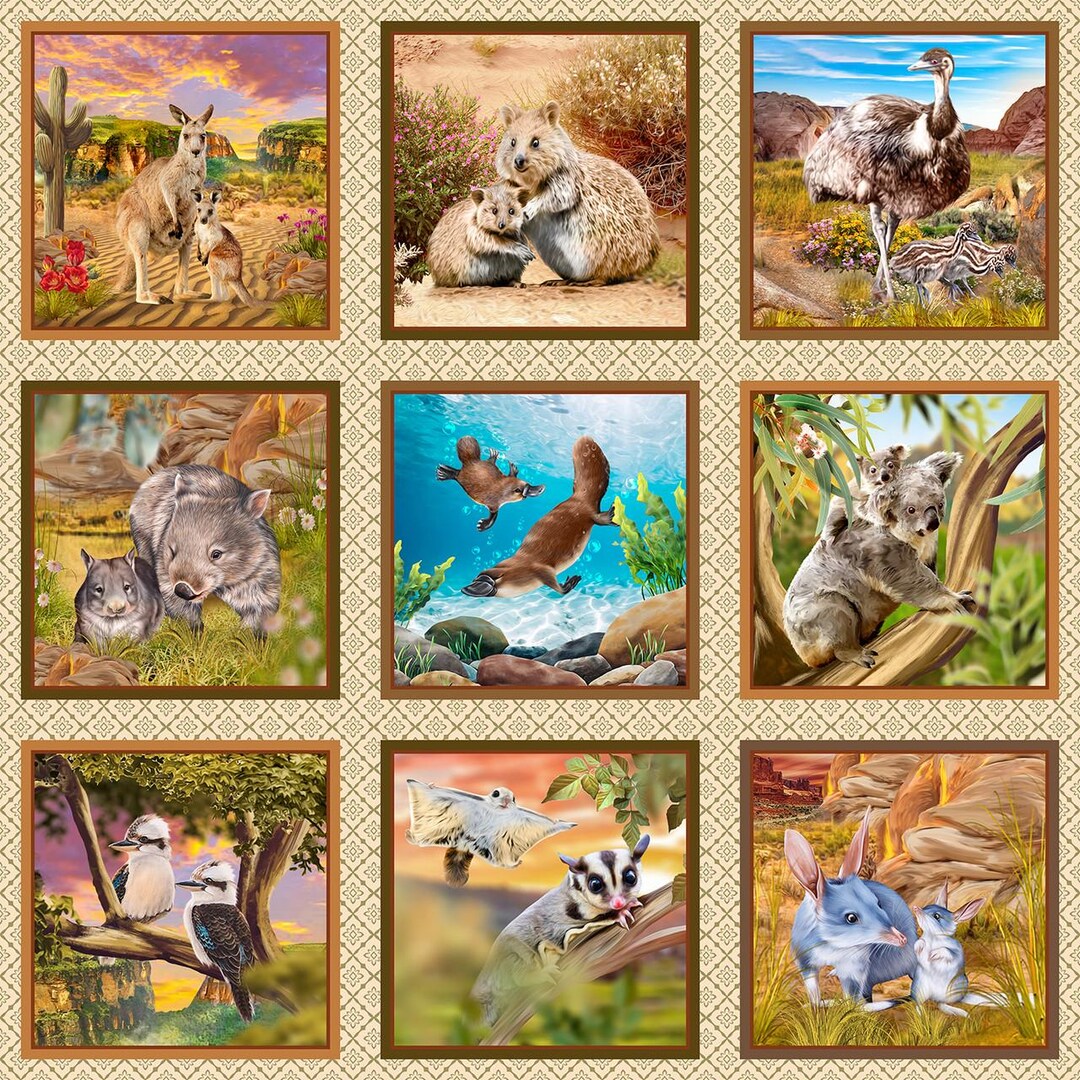 Outback Magic Australian Animals Patchwork 4035B Cotton Quilting Fabric ...