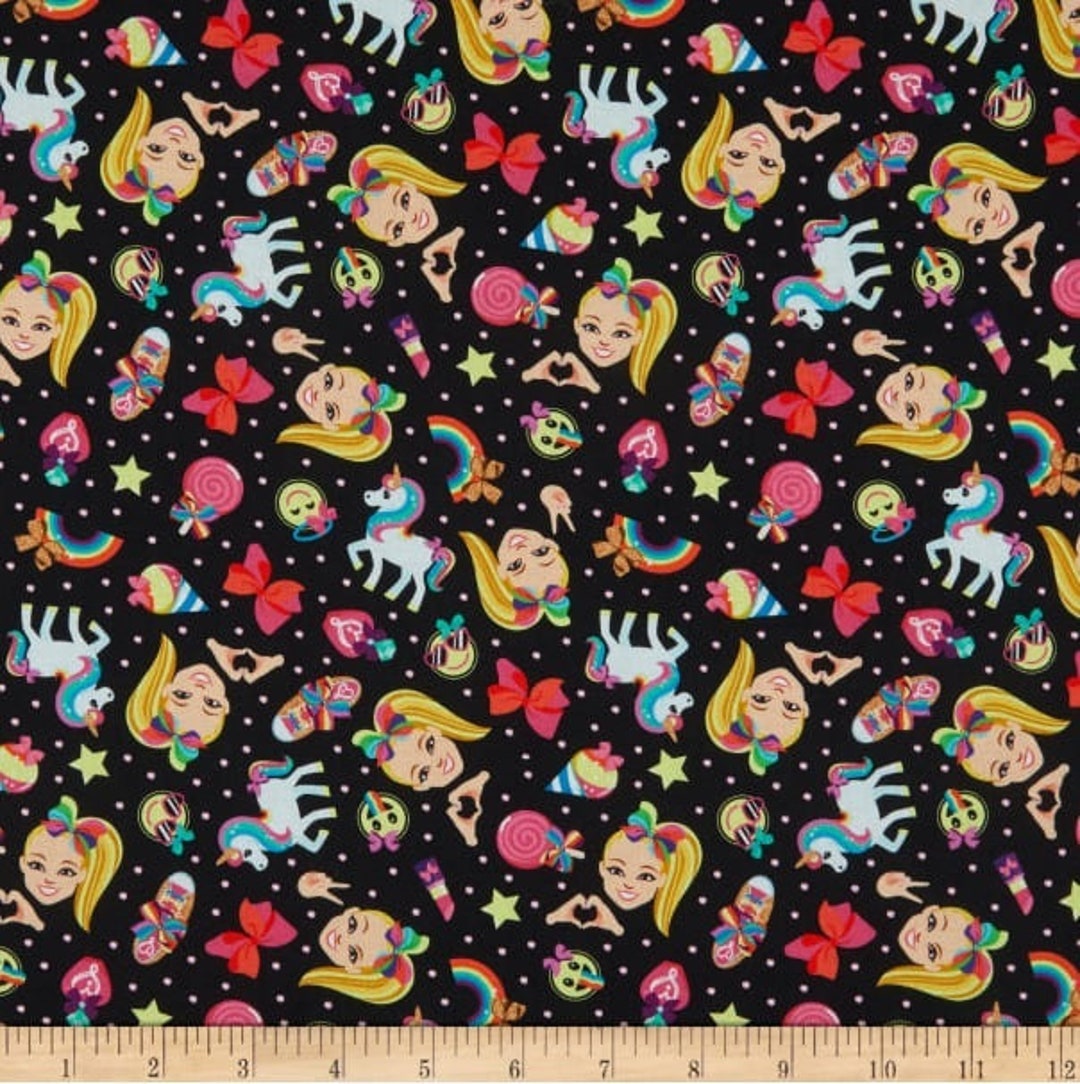 Jojo Siwa Rainbows Unicorns and Emoji Multi Black Cotton Quilting ...