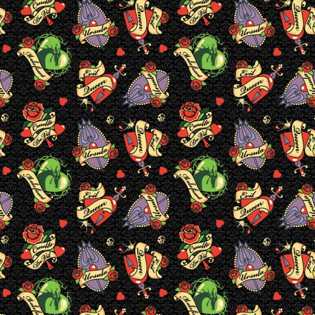 Disney Villains Diabolically Devious Tattoo Badges Cotton FLANNEL ...
