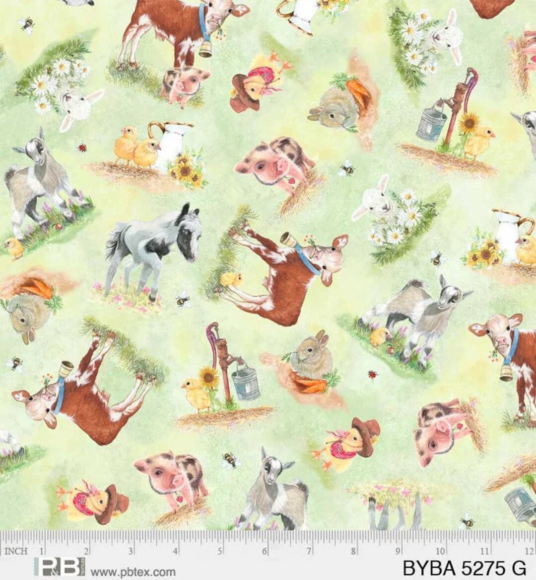 Barnyard Babies Farmyard Babies Tossed Green BYBA5275-G Cotton Quilting ...