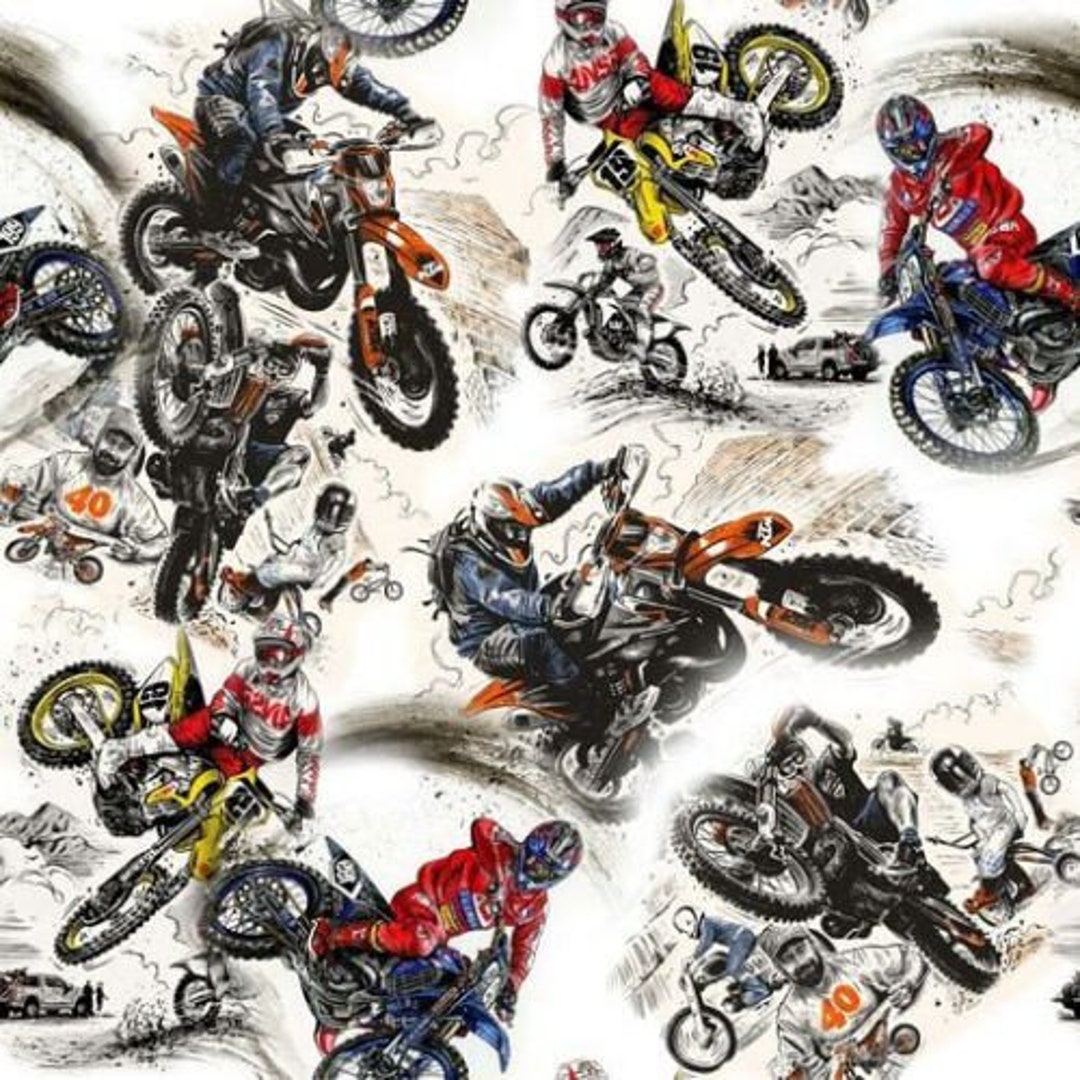 Motorbikes Dirtbike Roost Motorcycles 1060/773A Cotton Quilting Fabric ...