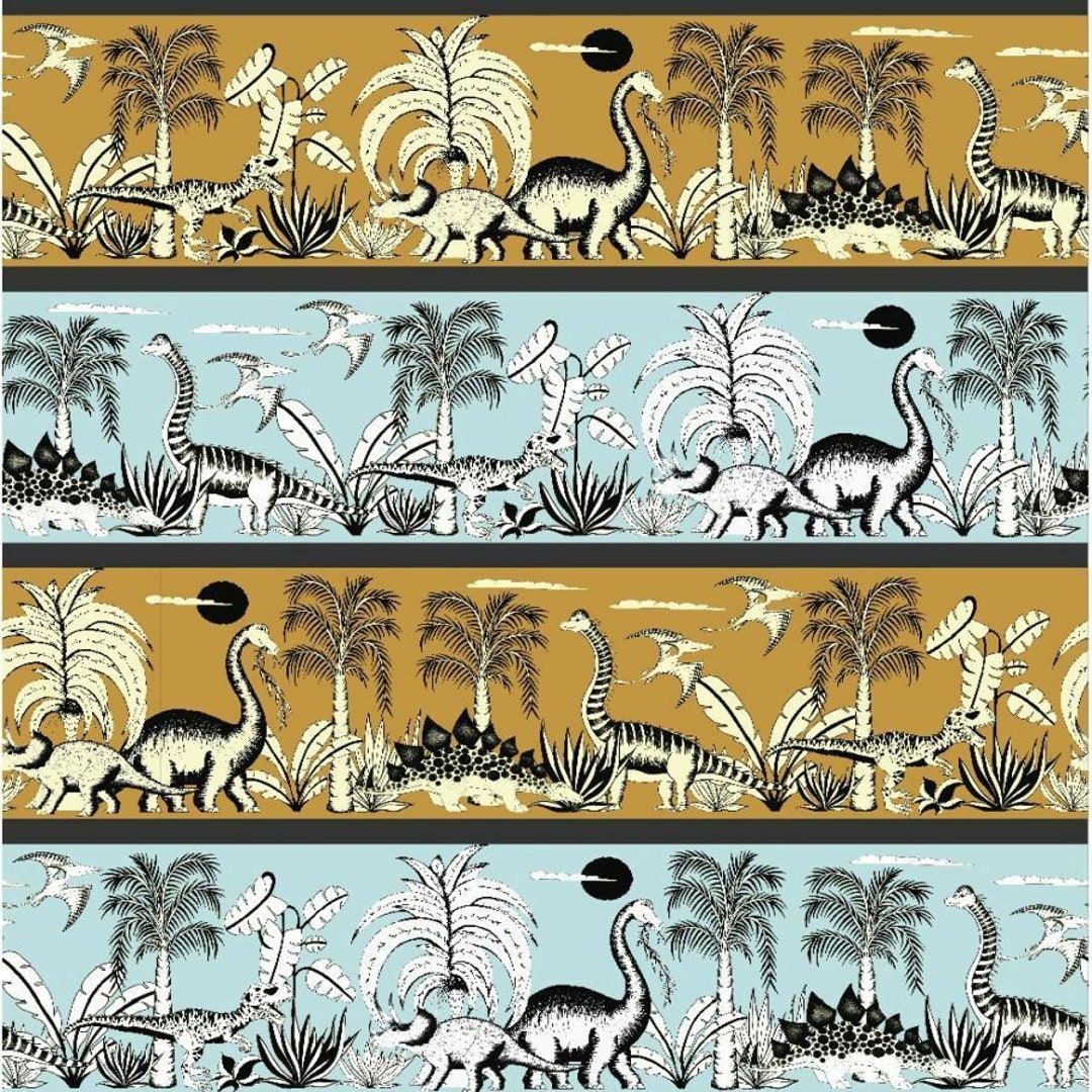 Dino Raw Dinosaurs Day Night Stripe DV5016 Cotton Quilting Fabric 1/2 ...