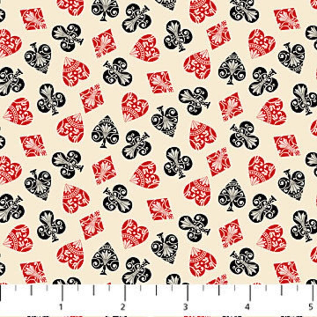 The Cave Card Suits Mini Multi Cream 25003-12 Cotton Quilting Fabric 1/ ...