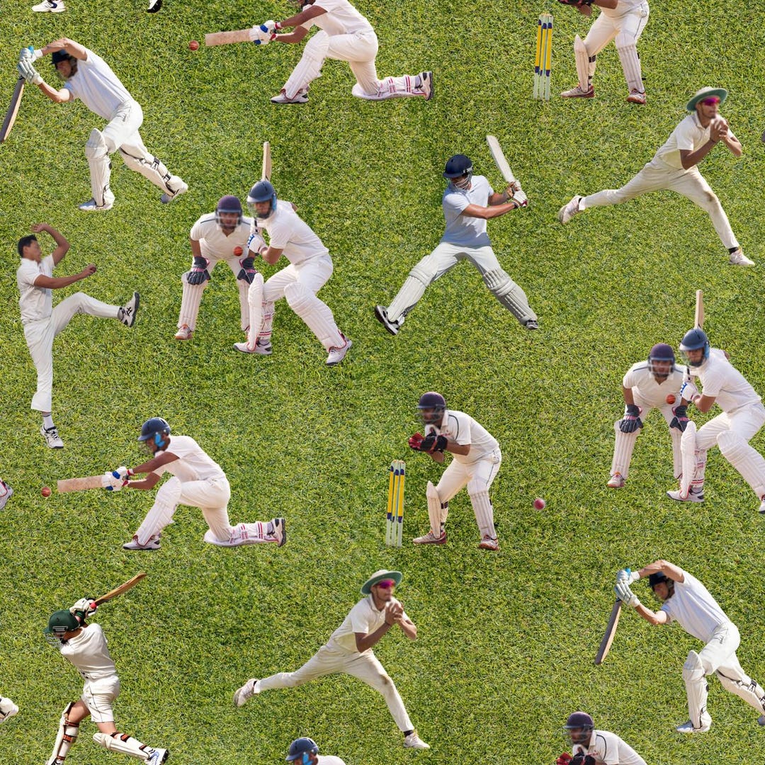 Cricket Season Players Grass Background 4094B Cotton Quilting Fabric 1/ ...