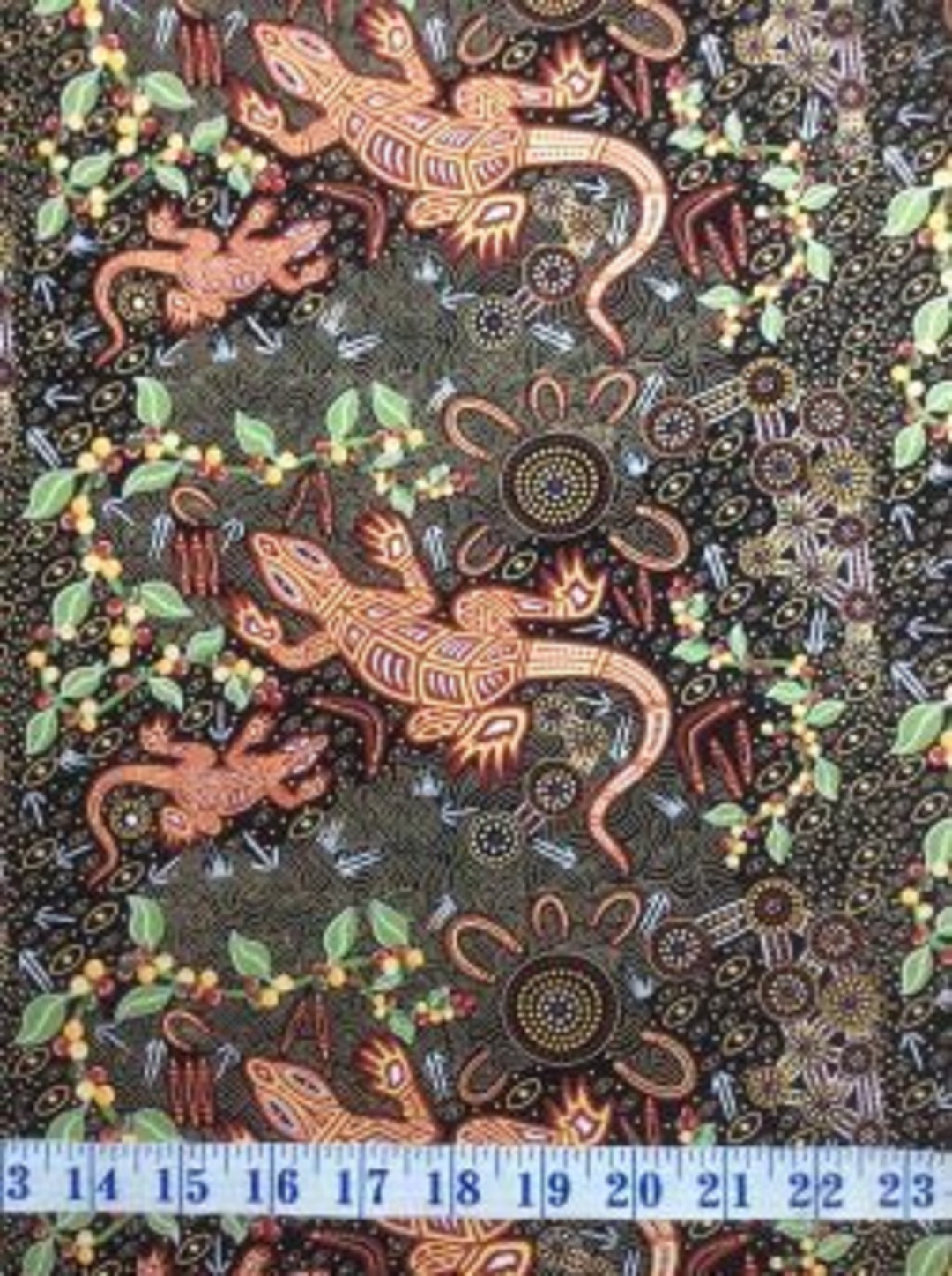 Australian Aboriginal Art Man and Goanna Black Cotton Quilting Fabric 1 ...