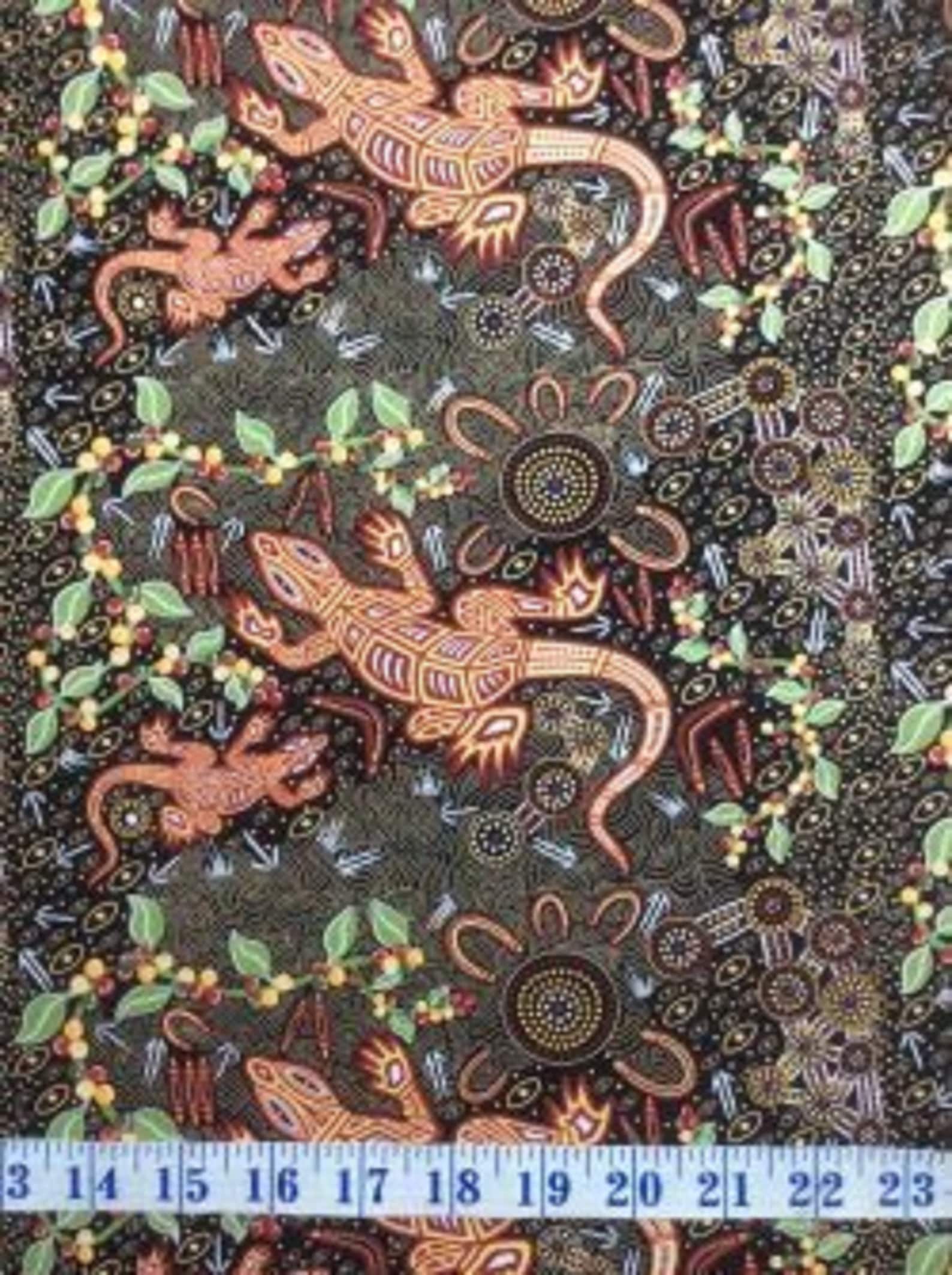 Australian Aboriginal Art Man and Goanna Black Cotton Quilting Fabric 1 ...