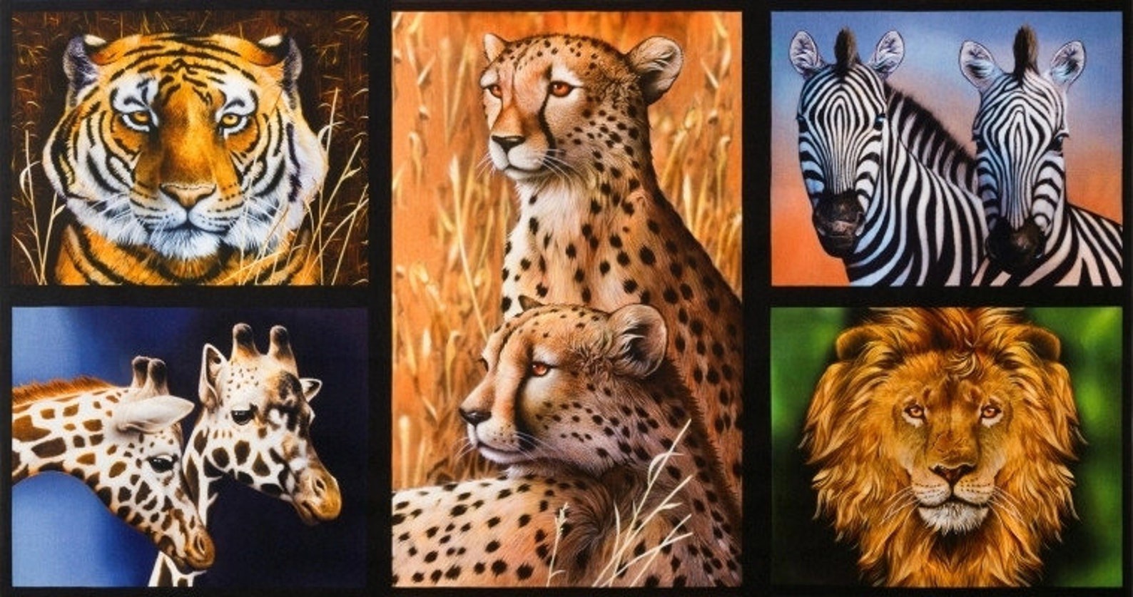 Nature Studies Lion Cheetah Giraffe Cotton Quilting Fabric Panel - Etsy