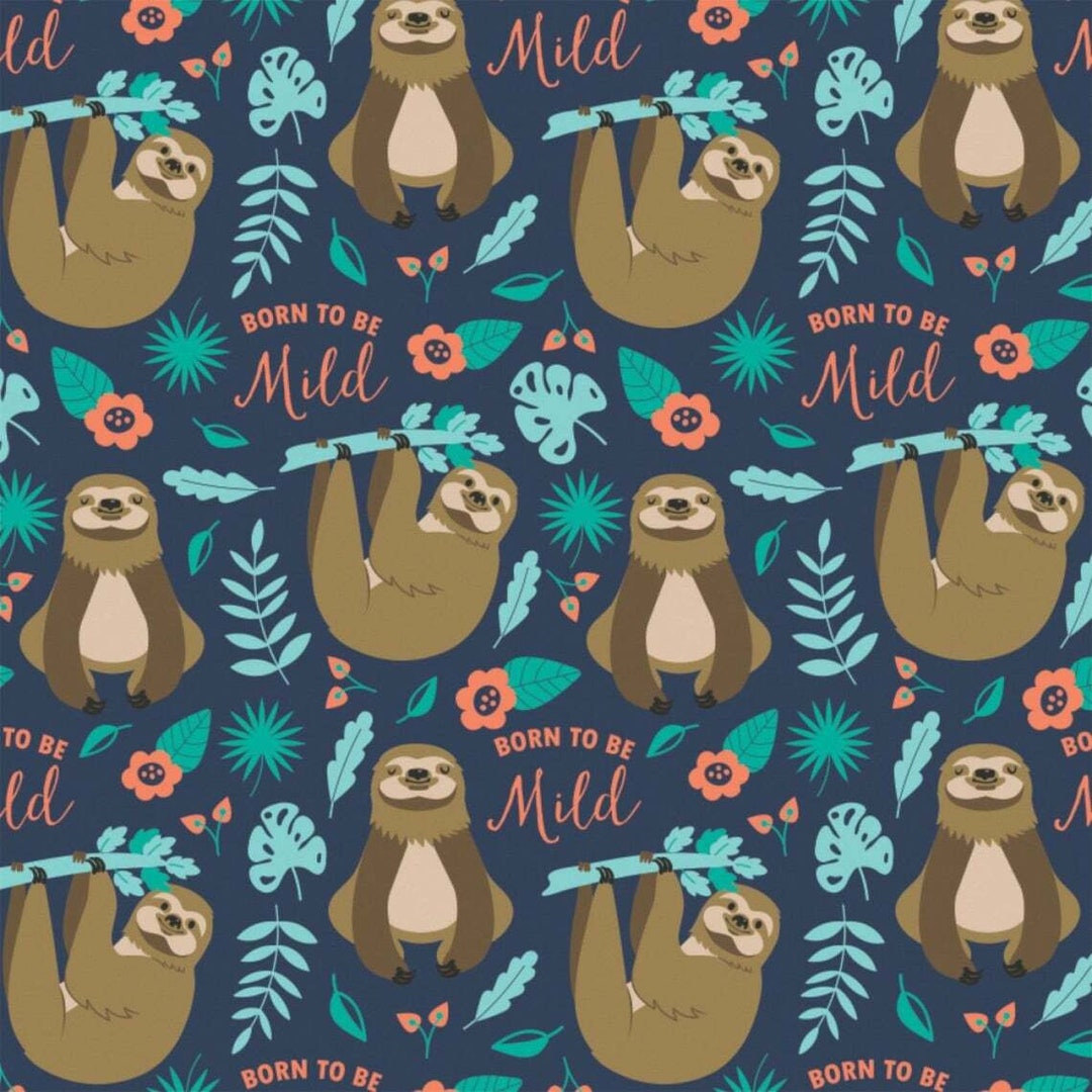 Sloths Born to Be Mild Navy Cotton Quilting Fabric 1/2 YARD - Etsy