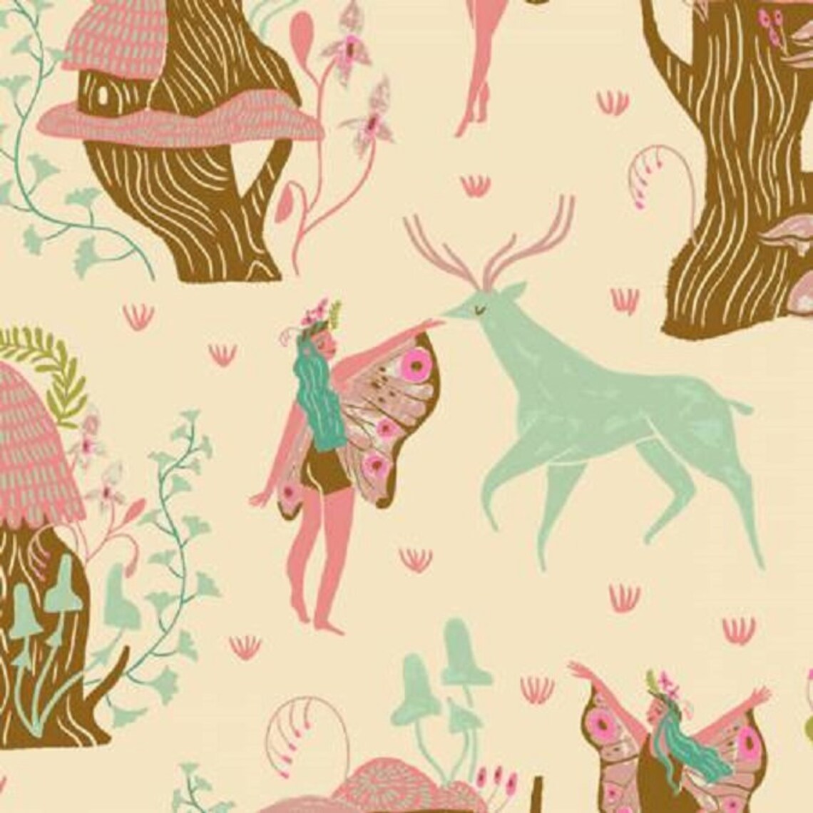 Woodland Nymph Deer and Nymphs Vanilla Dear Stella Cotton Quilting ...