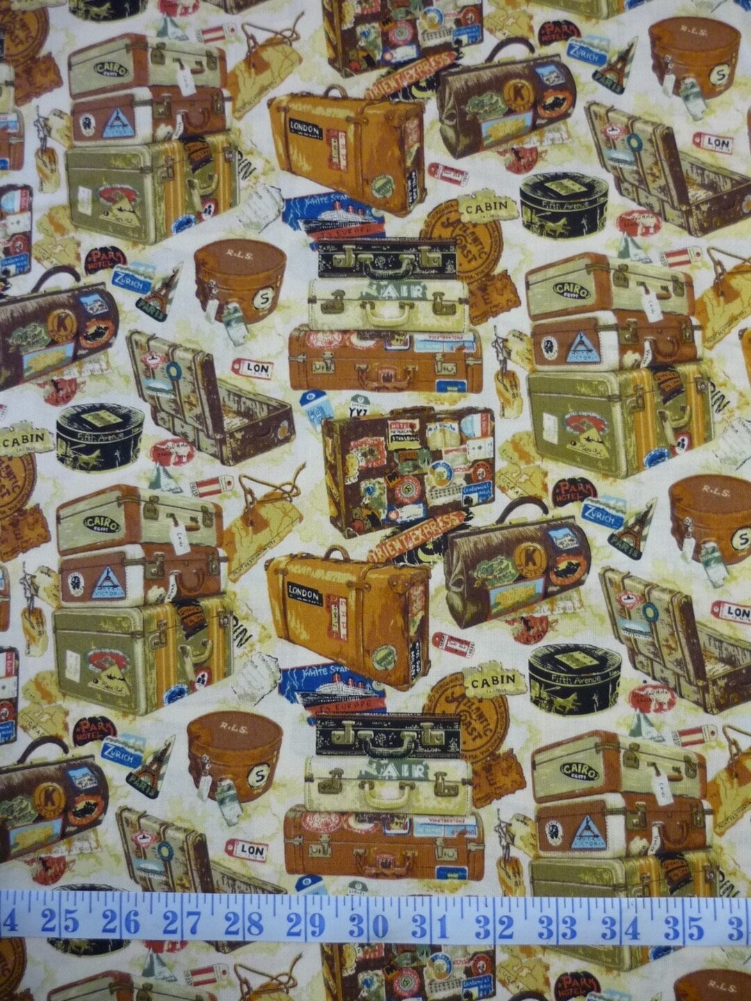 Victorian Vintage Baggage Suitcases Trunks Cotton Quilting Fabric 1/2 ...