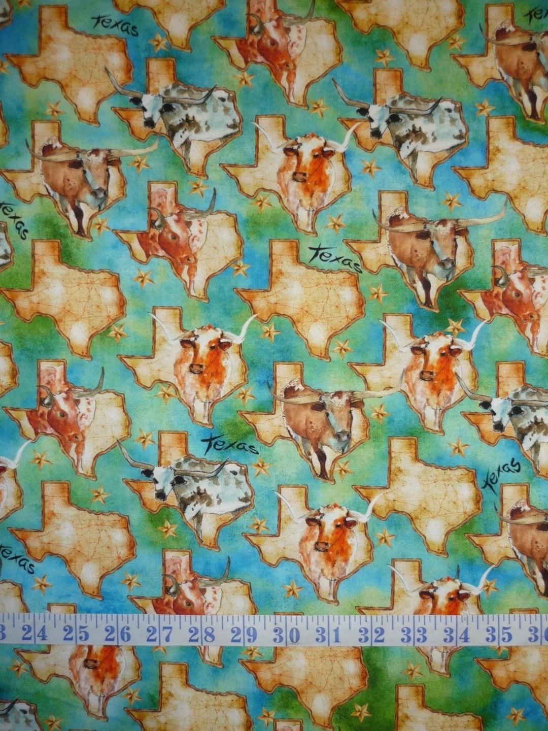Texas Longhorn Cows and Map Cotton Quilting Fabric 1/2 YARD - Etsy