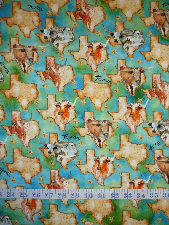 Texas Longhorn Cows and Map Cotton Quilting Fabric 1/2 YARD | Etsy