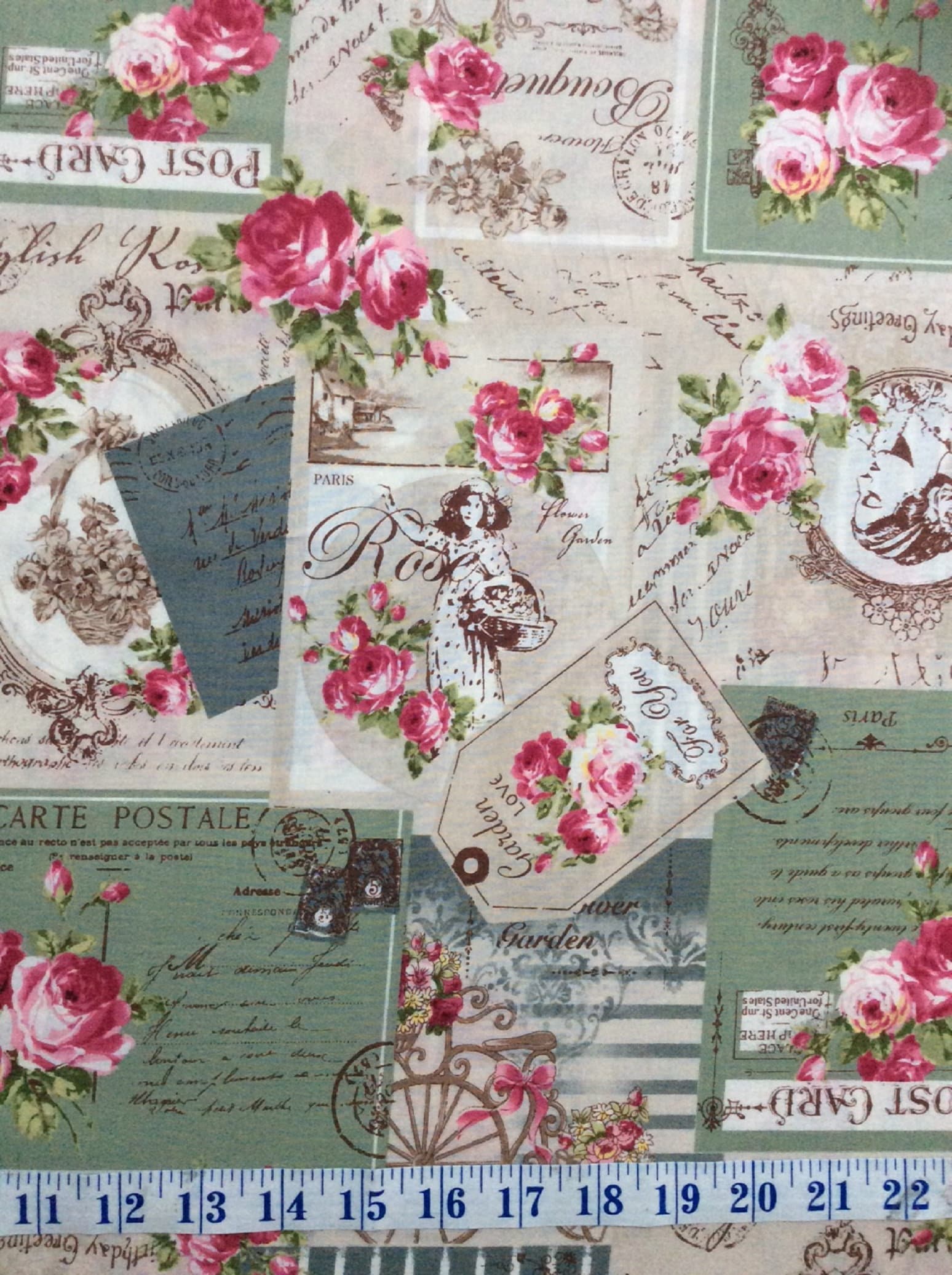 Ruru Bouquet Suzonne Floral Rose Bouquet and Script Green Cotton ...