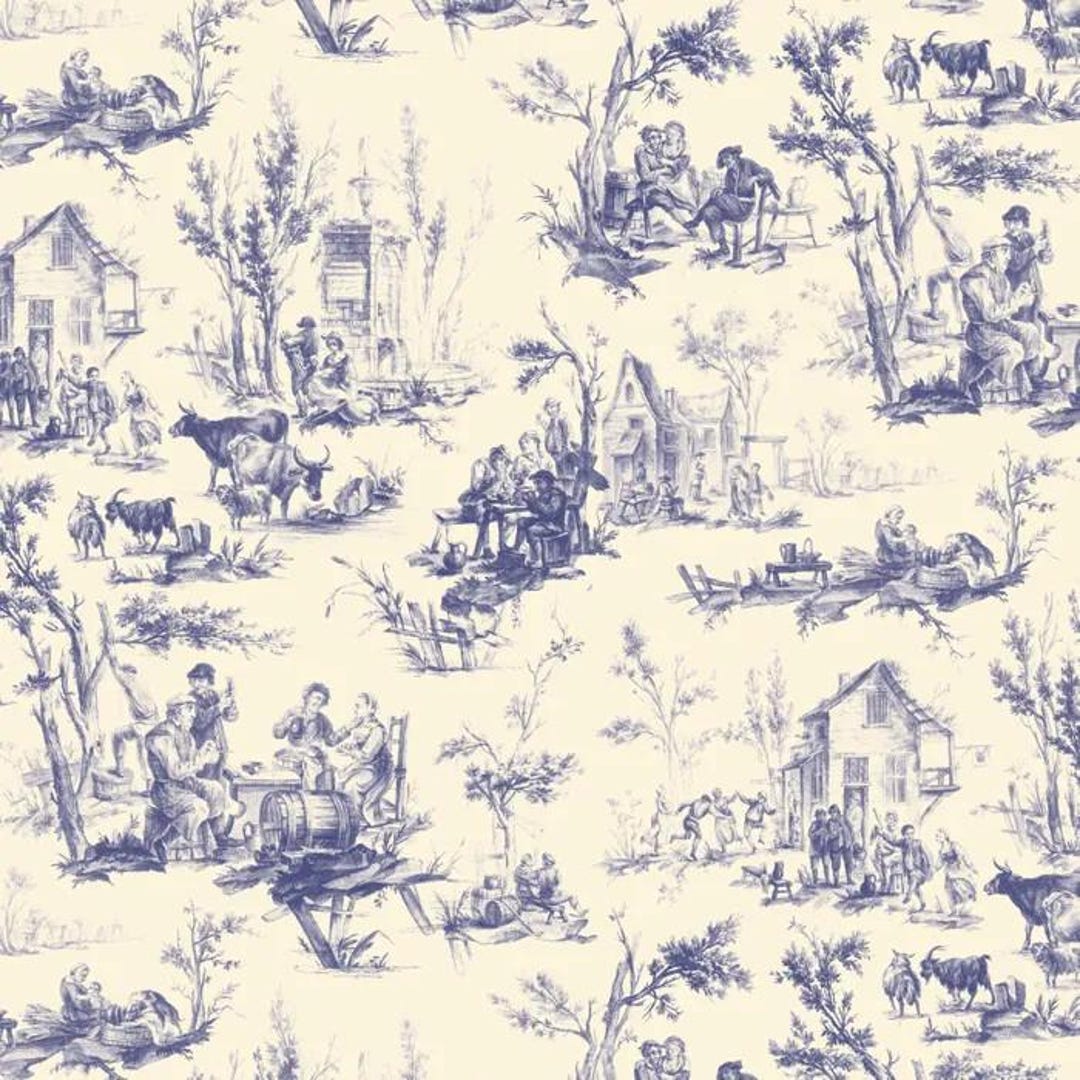Toile De Jouy Classic Farm Scene Cows Goats DV6619 Cotton Quilting ...