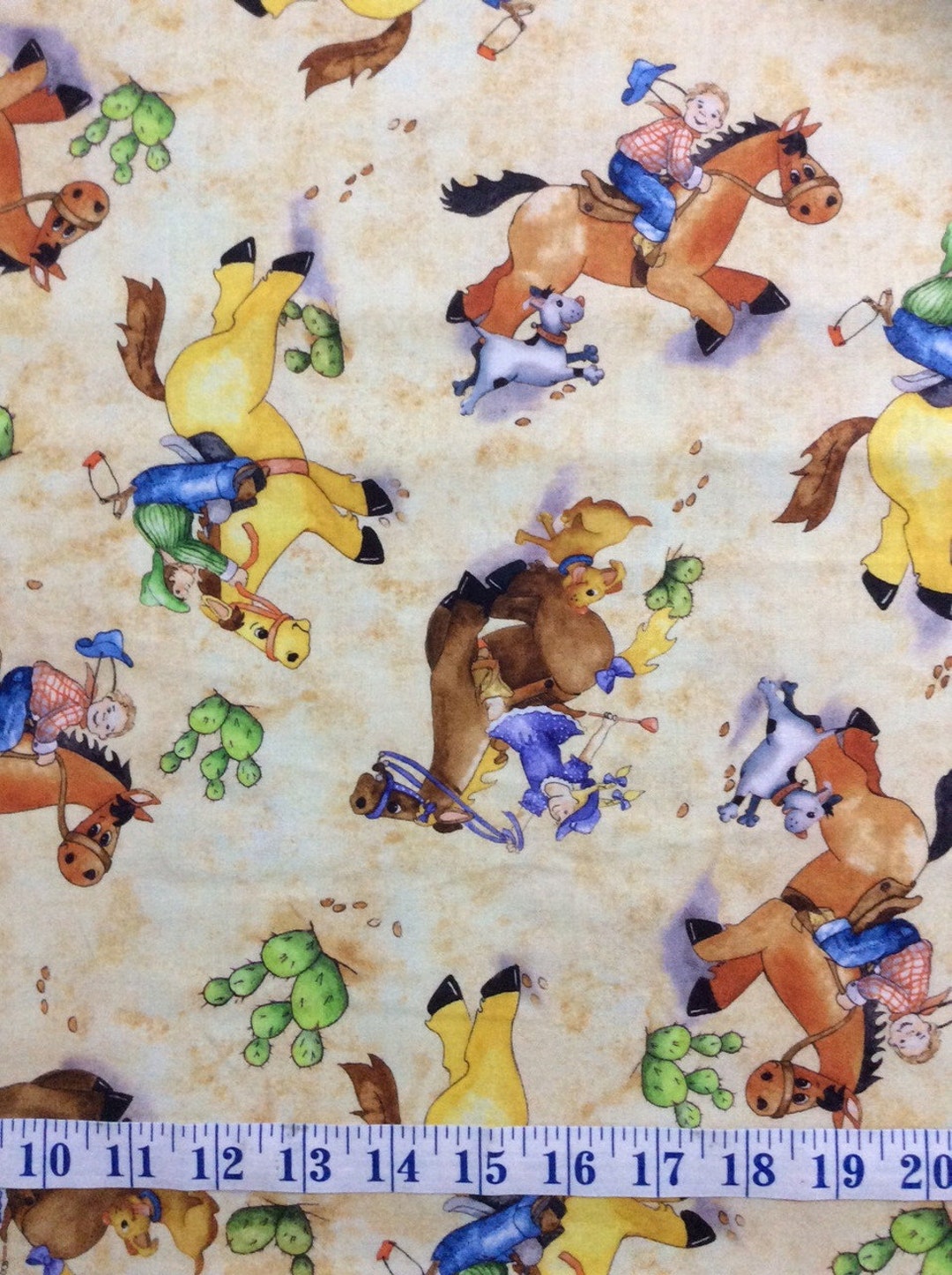 Horsin' Around Cowgirl and Cowboy Friends Cream Cotton Quilting Fabric ...