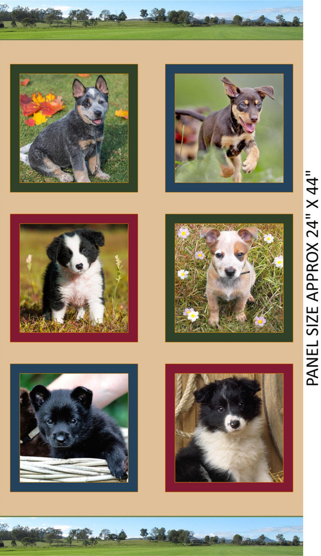 Merino Muster II Working Farm Dog Puppies 3094B Cotton Quilting Fabric ...