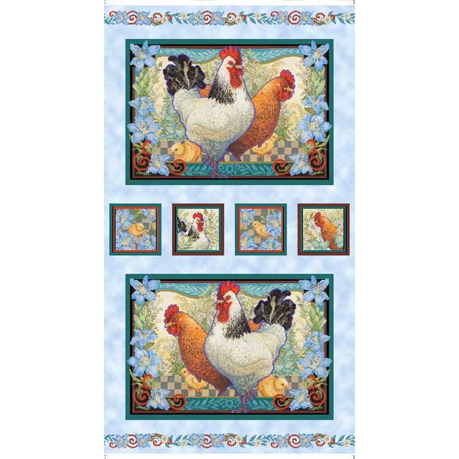 Country Roosters Rooster Hen Chicken 29024 B Cotton Quilting Fabric ...