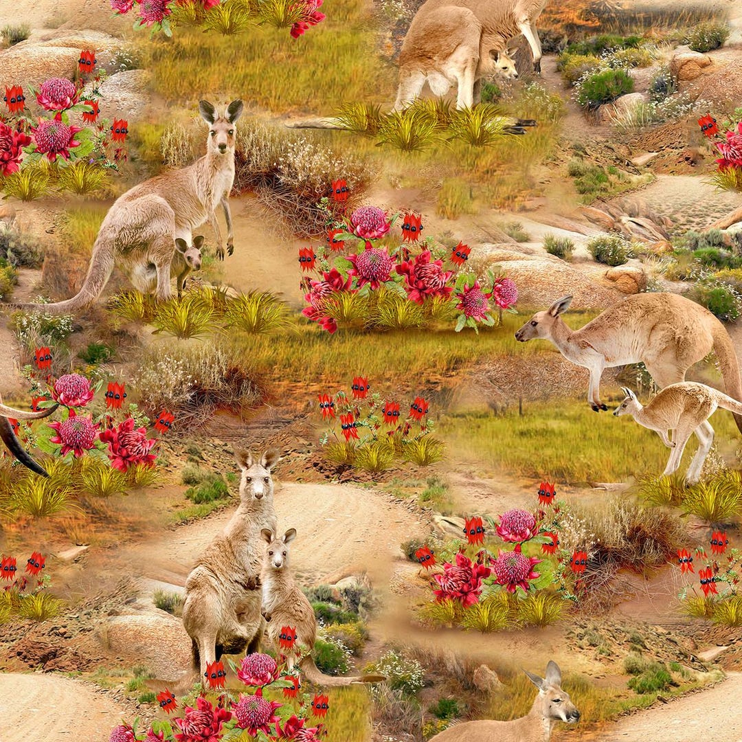 Outback Magic Australian Animals Kangaroos 4035E Cotton Quilting Fabric ...