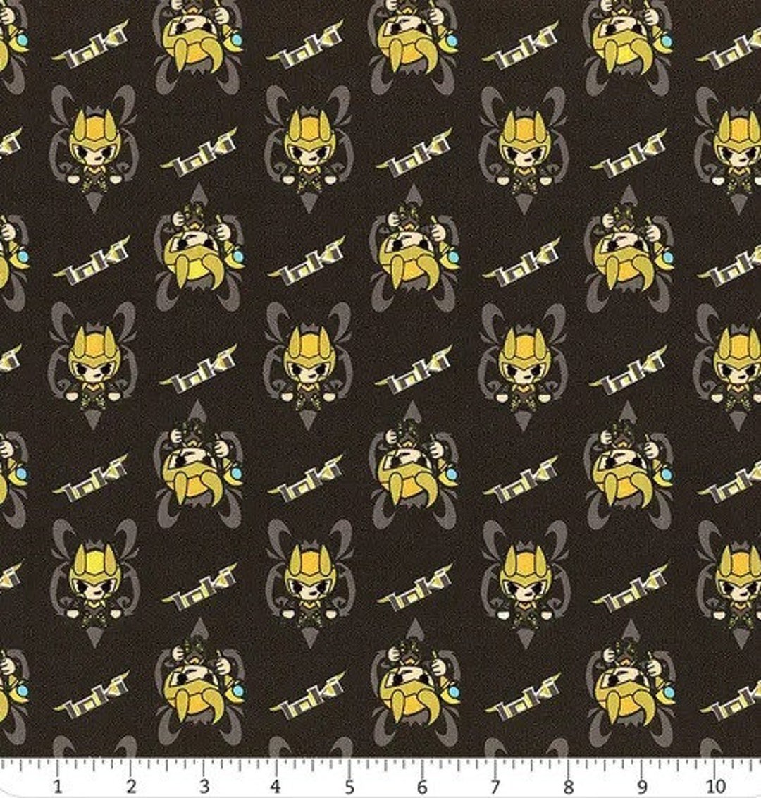 Marvel Comics Kawaii Mini Loki Charcoal Cotton Quilting Fabric 1/2 YARD ...