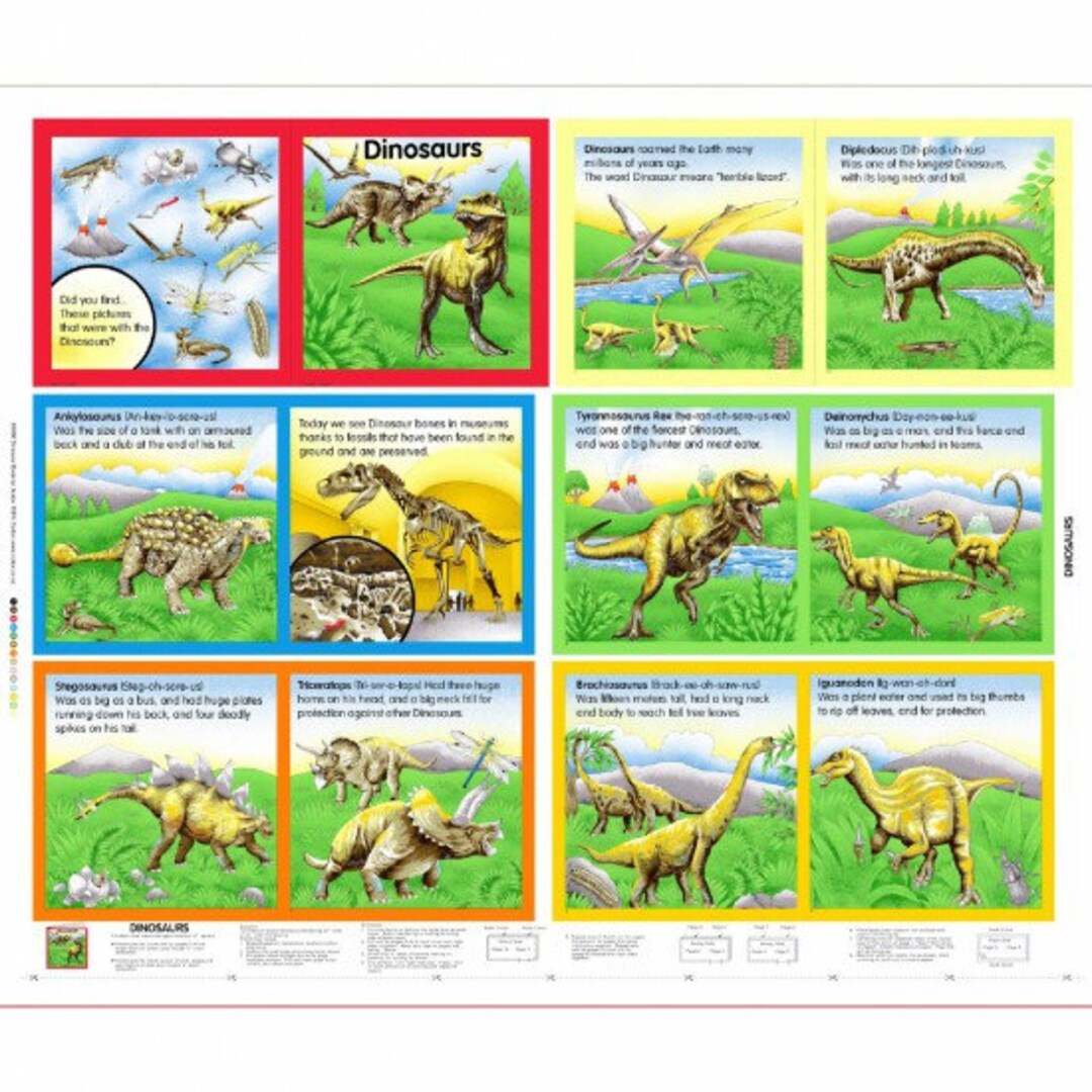 Dinosaur Book Cotton Quilting Fabric Book Panel - Etsy