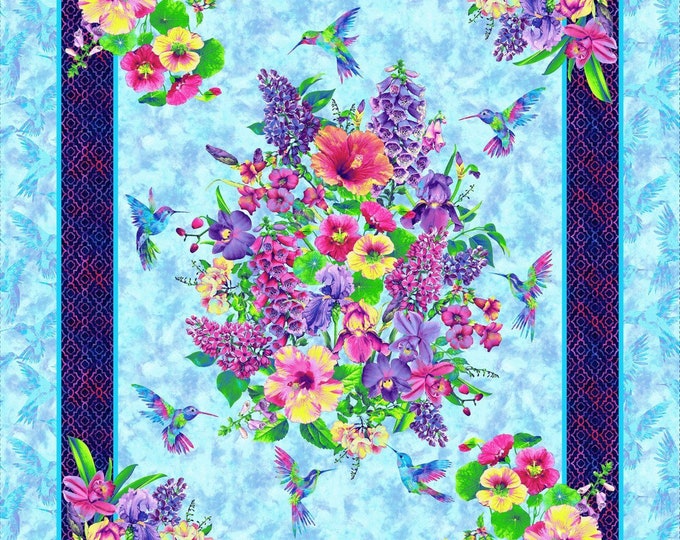 Hummingbird Heaven Hummingbirds and Flowers Sky Blue 5779S-17 Cotton ...