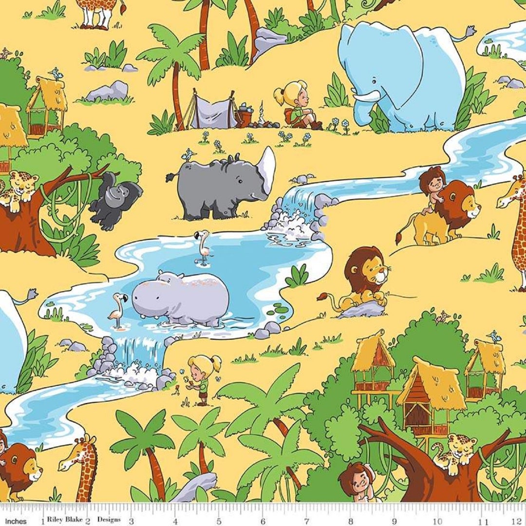 Tarzanimals Main Yellow Jungle Animals Tarzan Jane Cotton Quilting ...