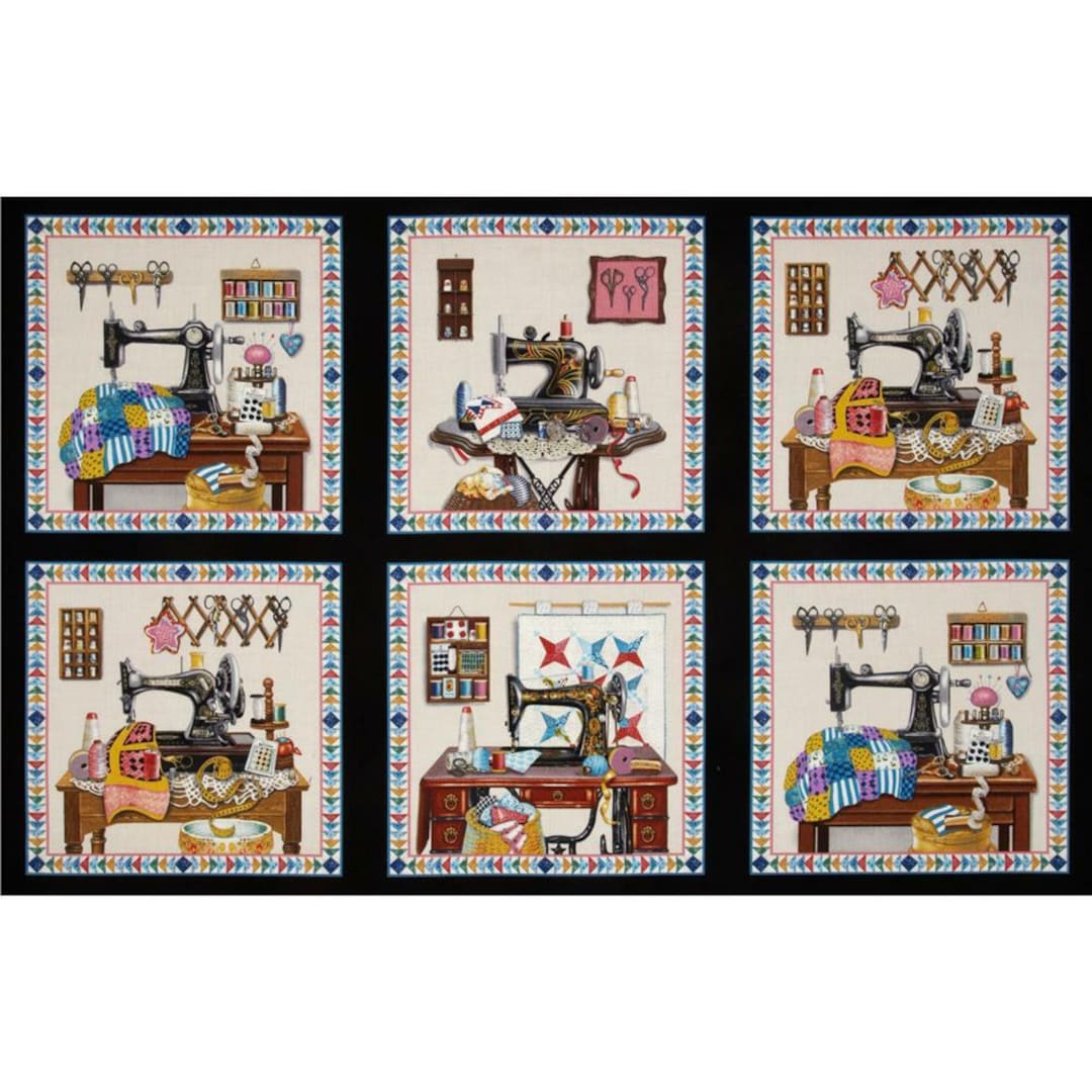 Stitch in Time Sewing Machine Patchwork Black Cotton Quilting Fabric ...