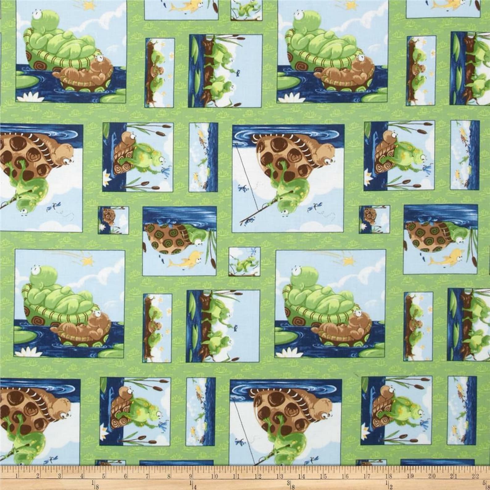 Susybee Paul and Sheldon Gone Fishing Patchwork Green Cotton Quilting ...