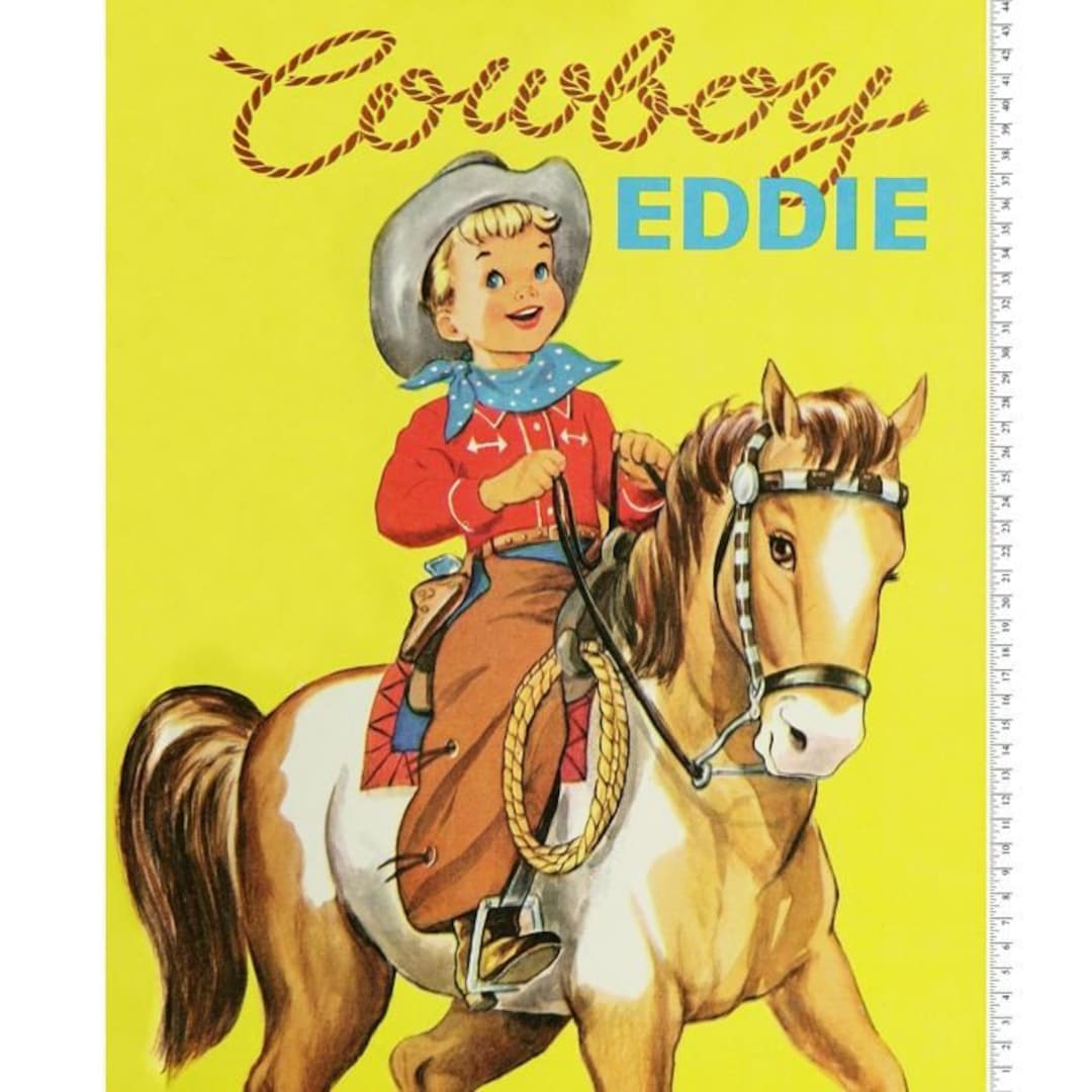 Vintage Storybook Cowboy Eddie Cotton Quilting Fabric Panel - Etsy