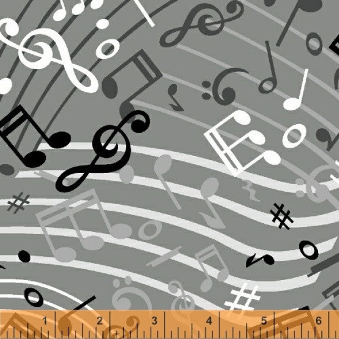 Music Notes Grey 108 Inch Backing 51460-2 Cotton Quilting Fabric 1/2 ...
