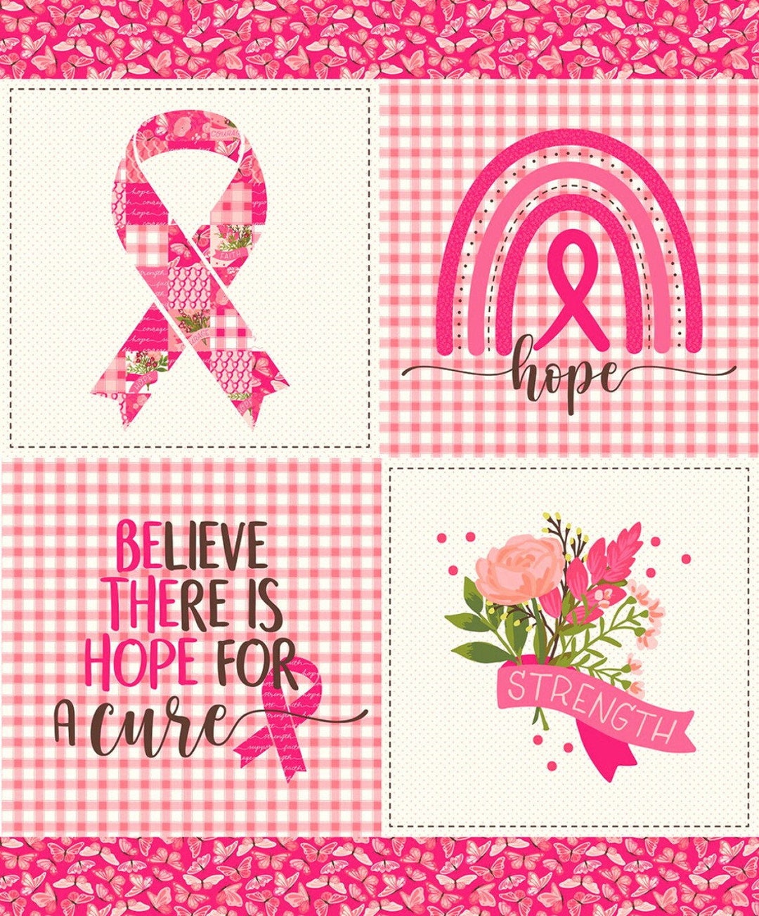 Hope in Bloom Cancer Awareness Cotton Quilting Fabric Block Panel - Etsy