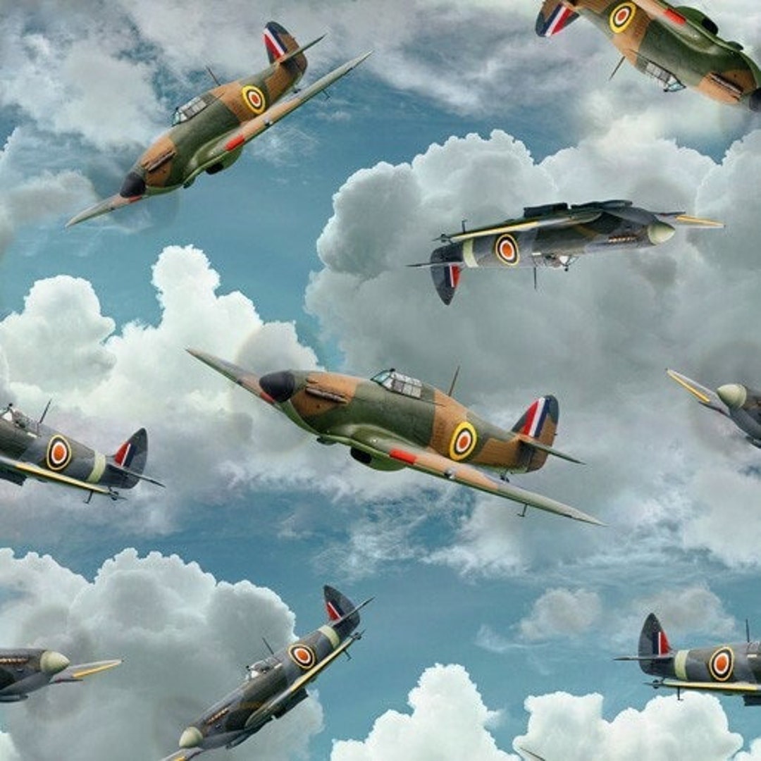 Air Force Centenary Hurricane Spitfires Aircraft Sky Cotton Quilting ...