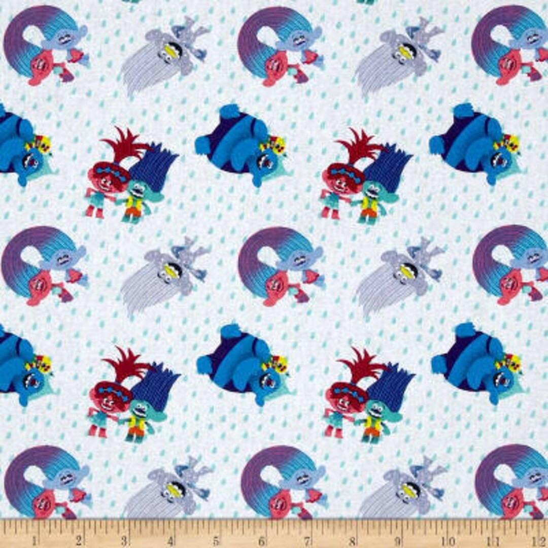 Trolls Troll Friends Toss Multi White Cotton Quilting Fabric 1/2 YARD ...