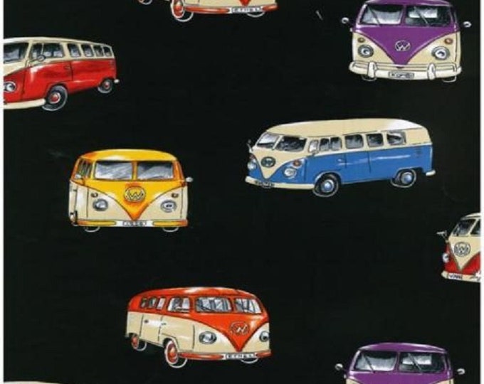 VW Kombi Van Black Background Cotton Quilting Fabric 1/2 YARD - Etsy