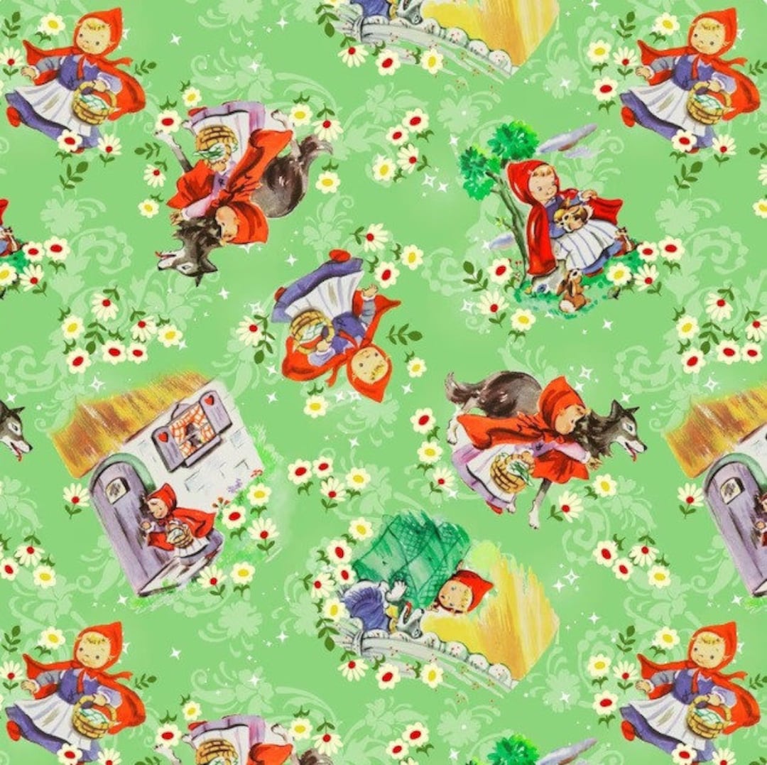 Vintage Storybook Little Red Riding Hood Cotton Quilting Fabric 1/2 ...