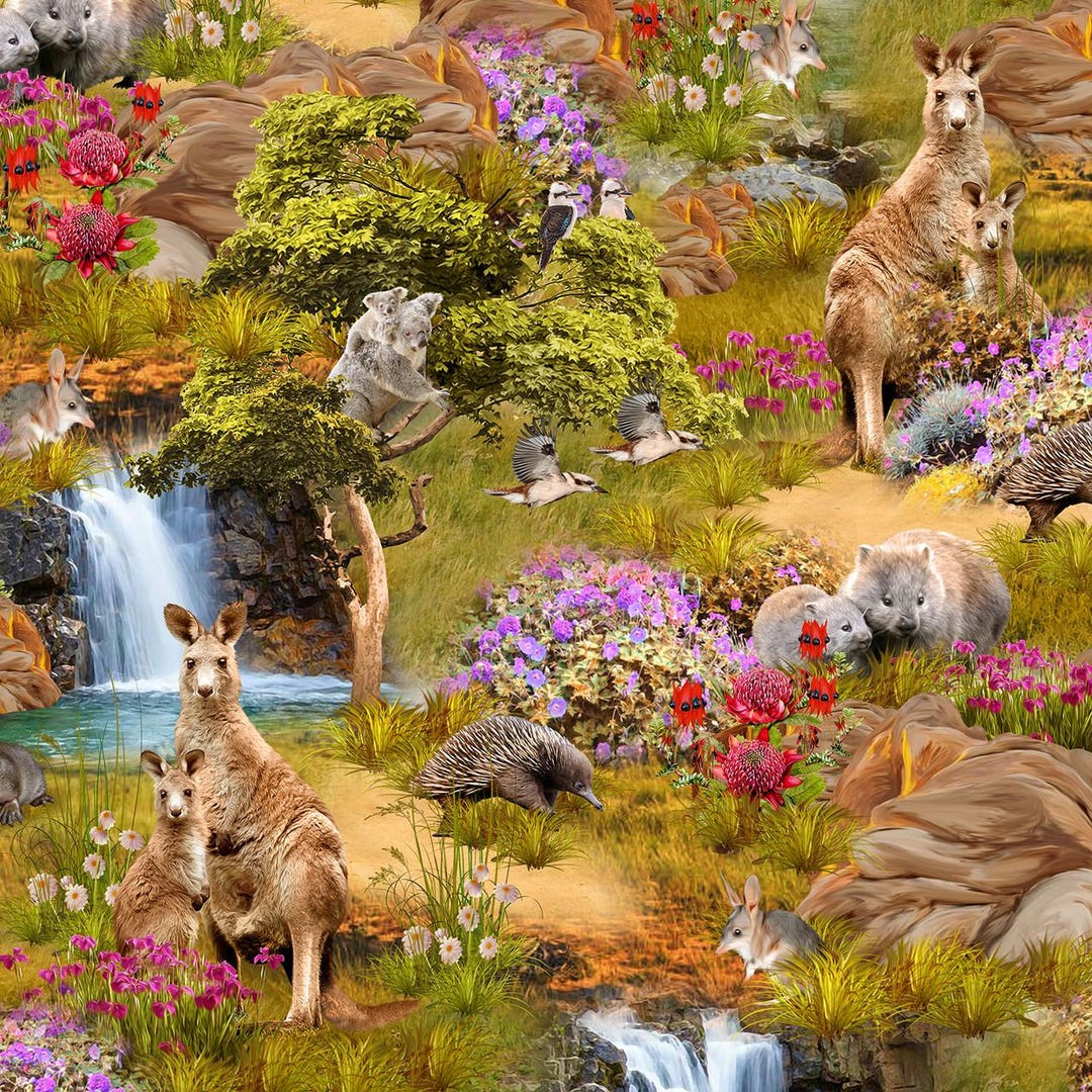 Outback Magic Australian Animals Scenic 4035D Cotton Quilting Fabric 1/ ...
