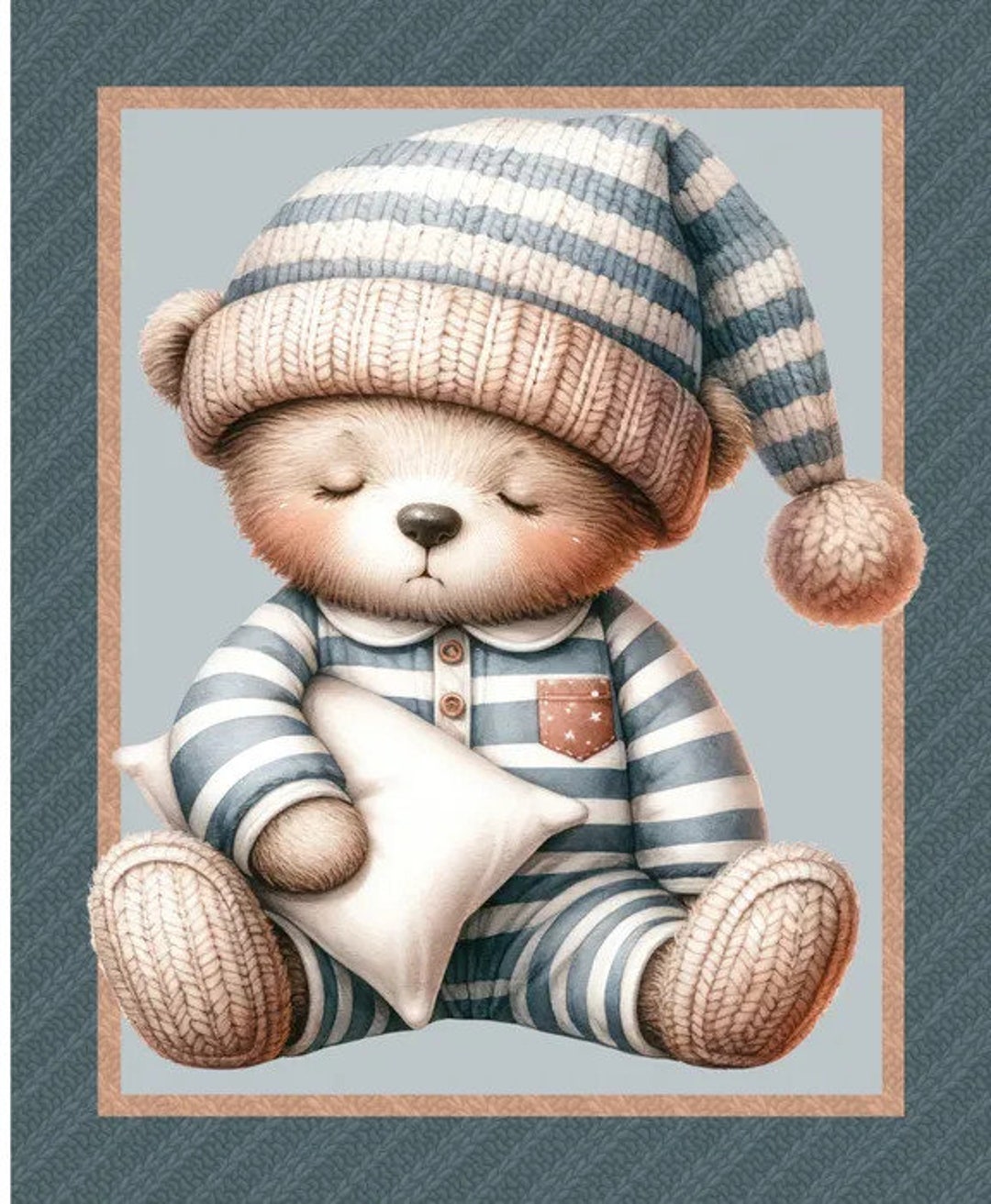 Bed Buds Sleepy Big Teddy Bear DV6607 Cotton Quilting Fabric Panel - Etsy