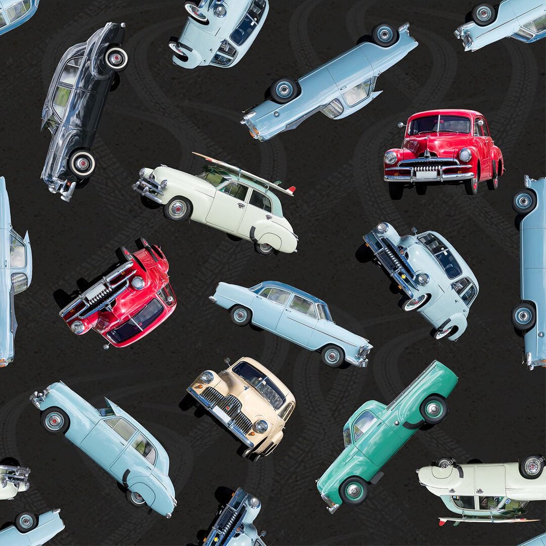 Classic Wheels Holden Cars Tossed Charcoal 4091D Cotton Quilting Fabric ...