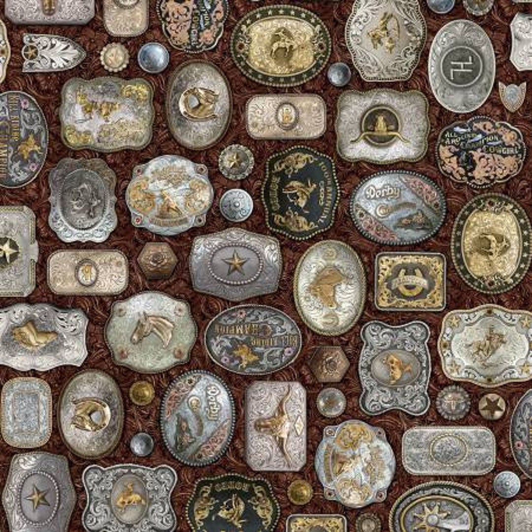 Belt Buckles Western Sable Digital Print Cotton Quilting Fabric 1/2 ...