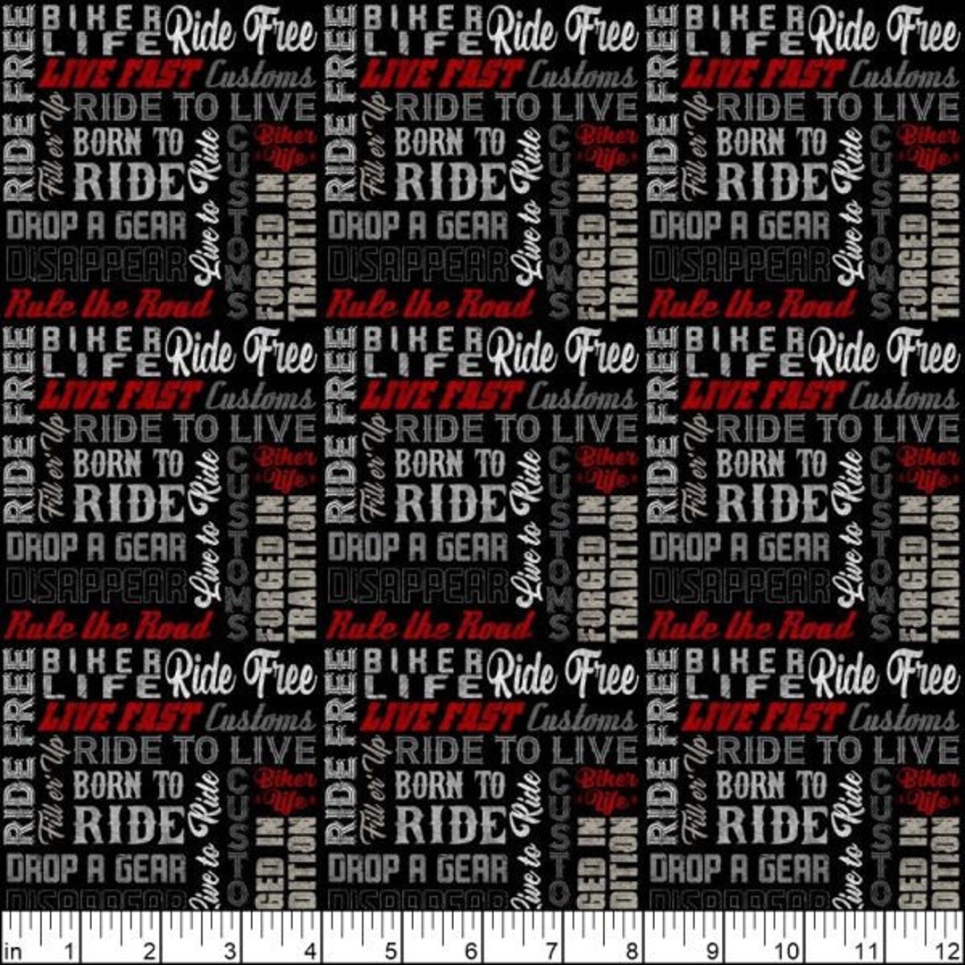 Ride Free Motorcycles Biker Lingo Black Background 28773-J Cotton ...