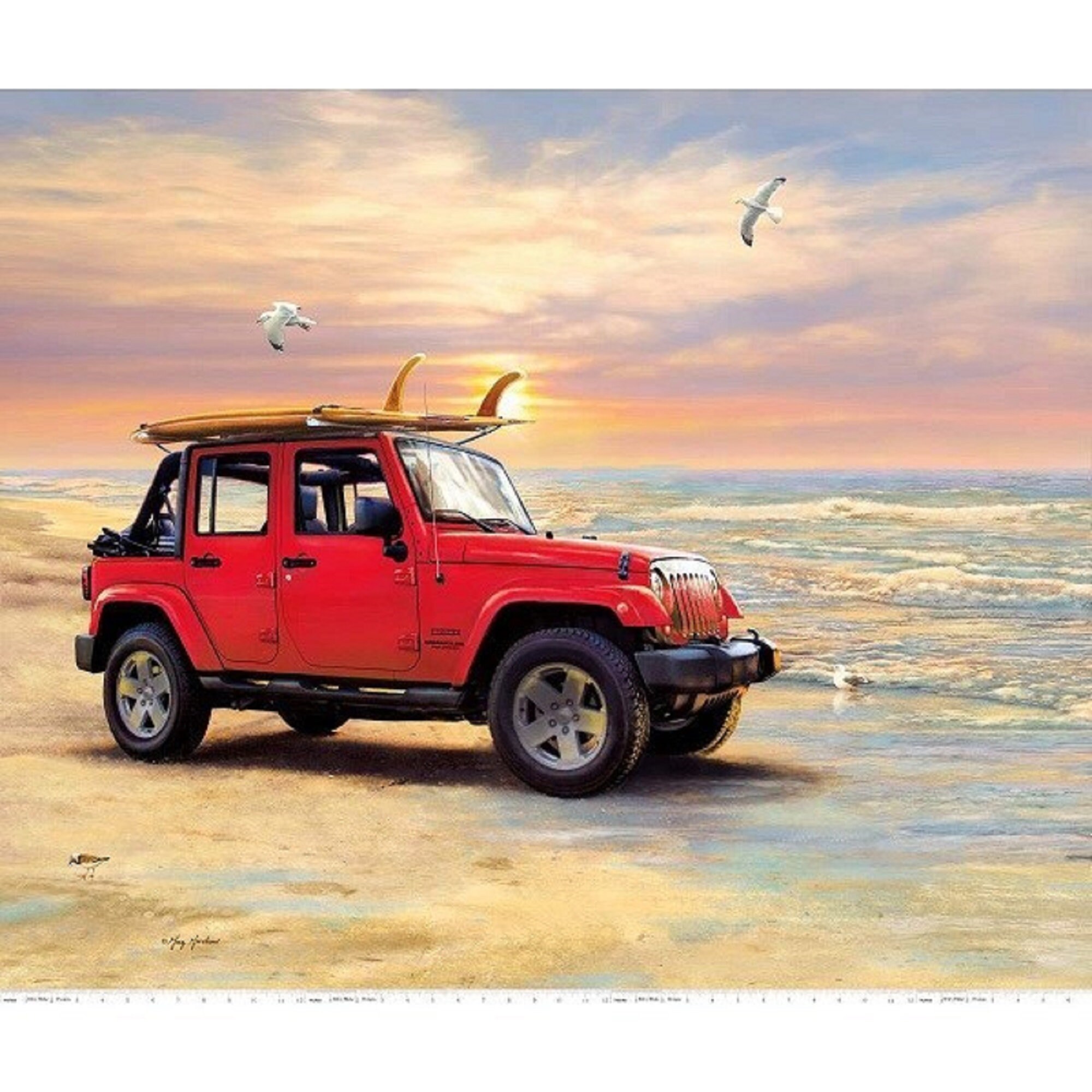 Jeep Red on the Beach in the Wild Cotton Quilting Fabric Panel - Etsy
