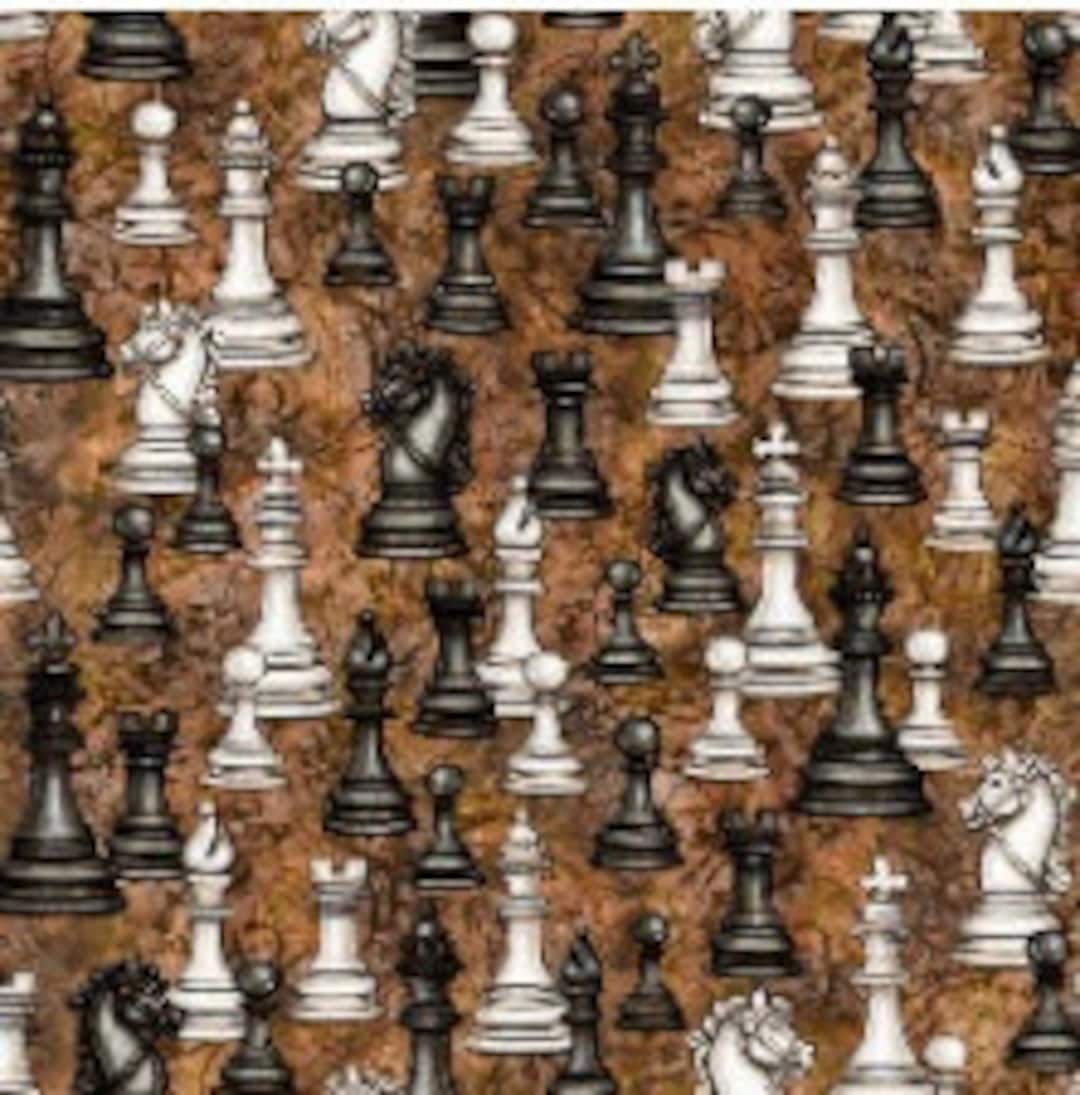 Checkmate Chess Pieces Large Brown 28662-A Cotton Quilting Fabric 1/2 ...