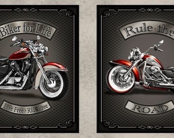 Dream Ride Motorcycle Block Panel in White 24x44 Inches by Elizabeth's ...