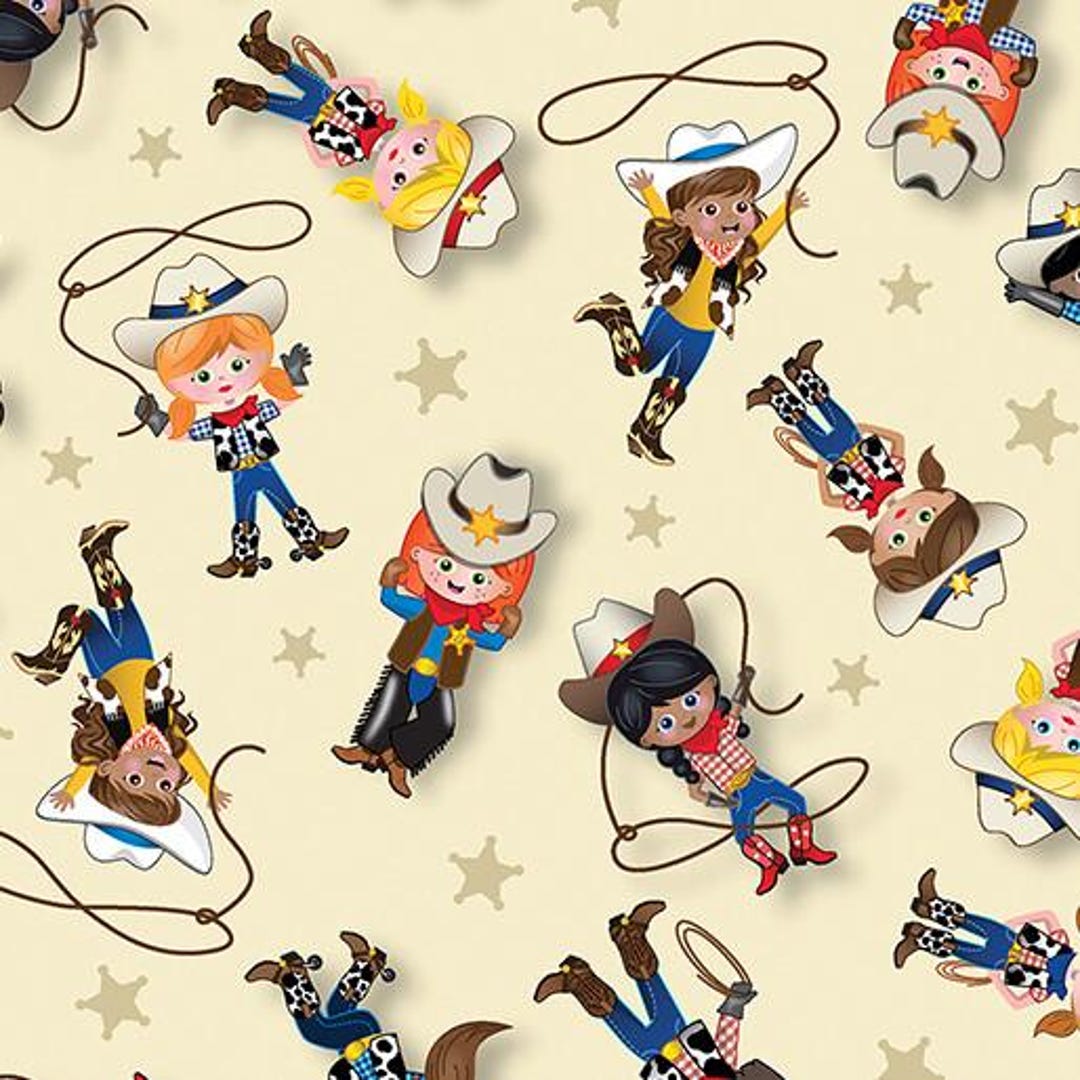 Lil' Buckaroos Lil' Cowgirls Cream 14760-07 Cotton Quilting Fabric 1/2 ...