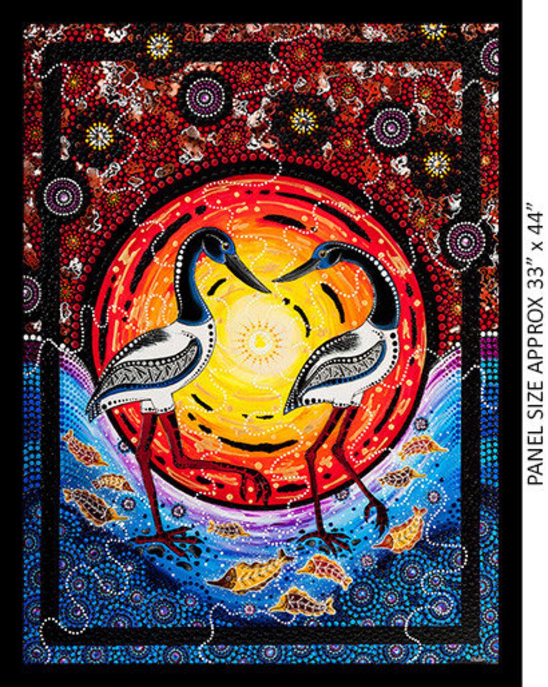 Aboriginal Art Spirit of the Bush 2 Jabiru and Kookaburra Cotton ...