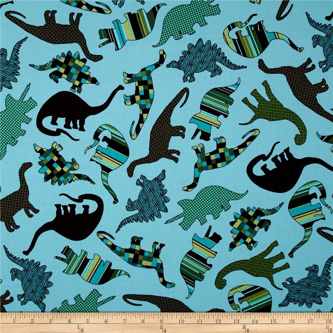 Dinosaurs Bedrock Jurassic Aqua Toss Cotton Quilting Fabric 1/2 YARD - Etsy