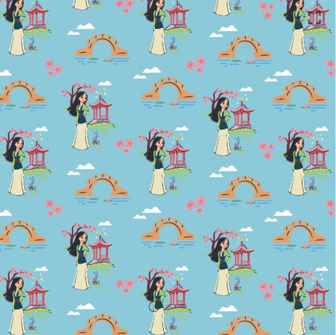 Disney Mulan Heart of a Princess Blue 85102105-3 Cotton Quilting Fabric ...