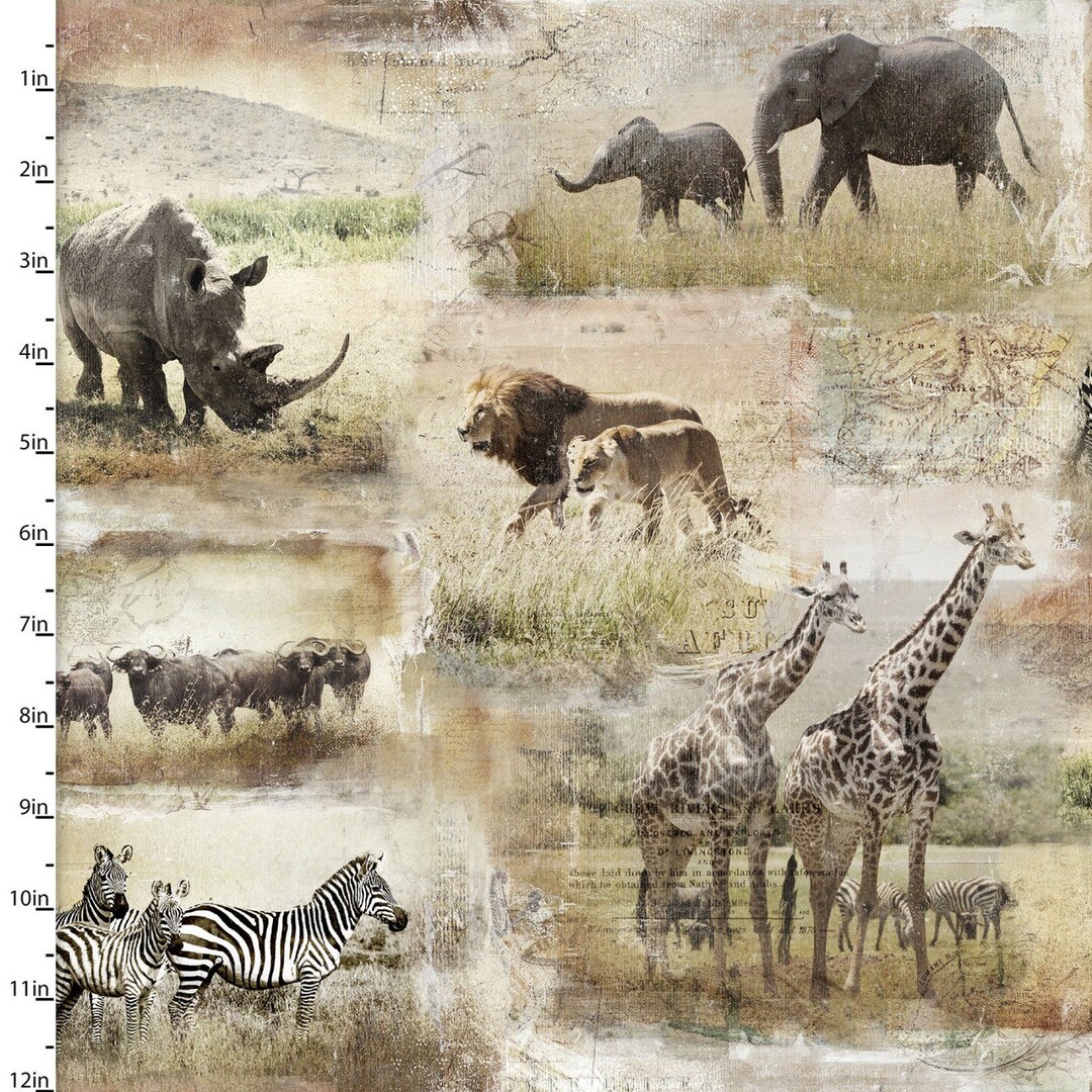 Global Luxe African Animals Scenic 18007-MLT Cotton Quilting Fabric 1/2 ...