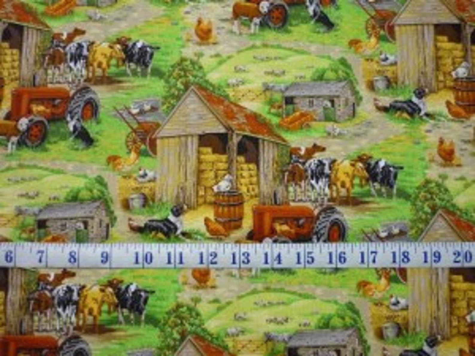 Farm Animals Cows Tractors Chickens Country Scene Cotton Quilting ...
