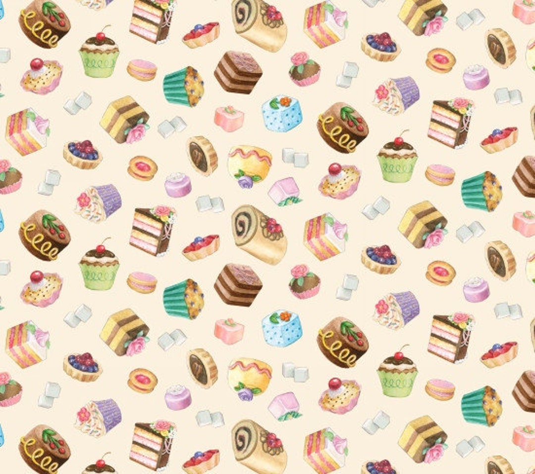 Fancy Tea Cakes Pastries Cream Metallic Highlights 34002E-CREAM Cotton ...